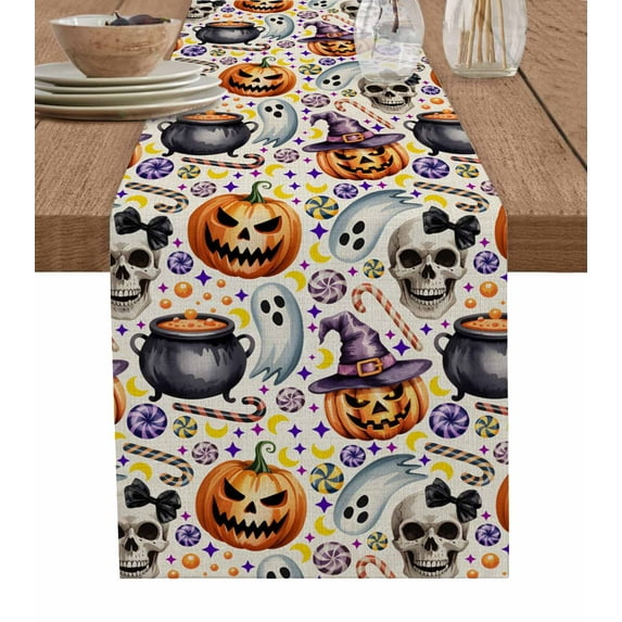 Halloween Table Runner 72 Inches, Cute Ghost Candy Pumpkin Stars ...