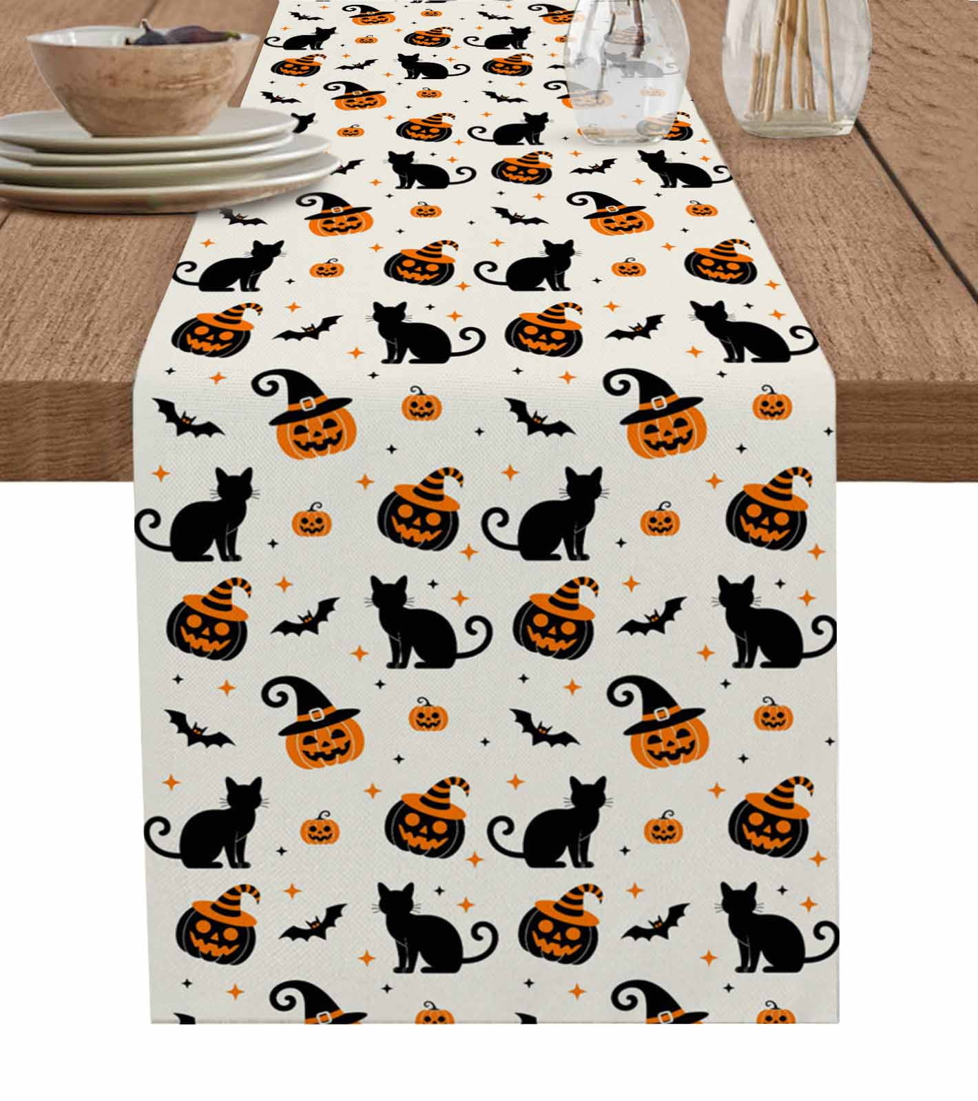 Halloween Table Runner 72 Inches, Horror Pumpkin Fall Witch's Hat Bat ...