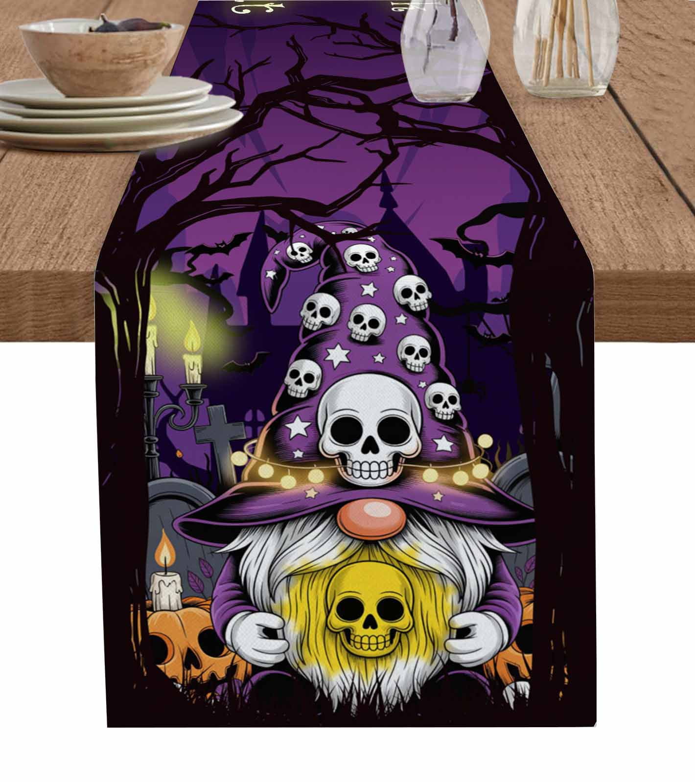 Halloween Table Runner 72 Inches, Horror Pumpkins Halloween Skull ...