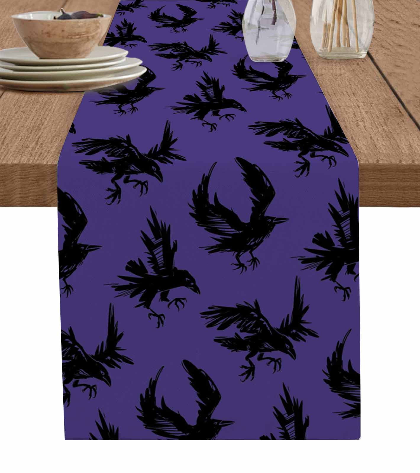 Halloween Table Runner 72 Inches, Purple Black Crow Spooky Scary ...