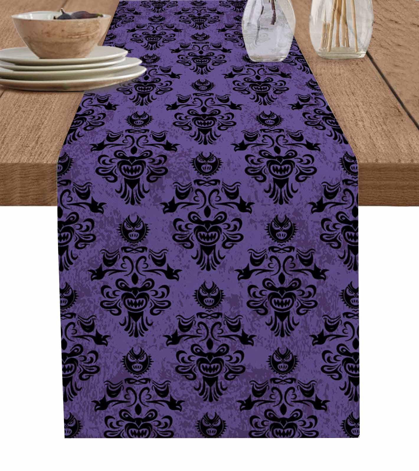 Halloween Table Runner 72 Inches, Purple Black Haunted-House Fall ...