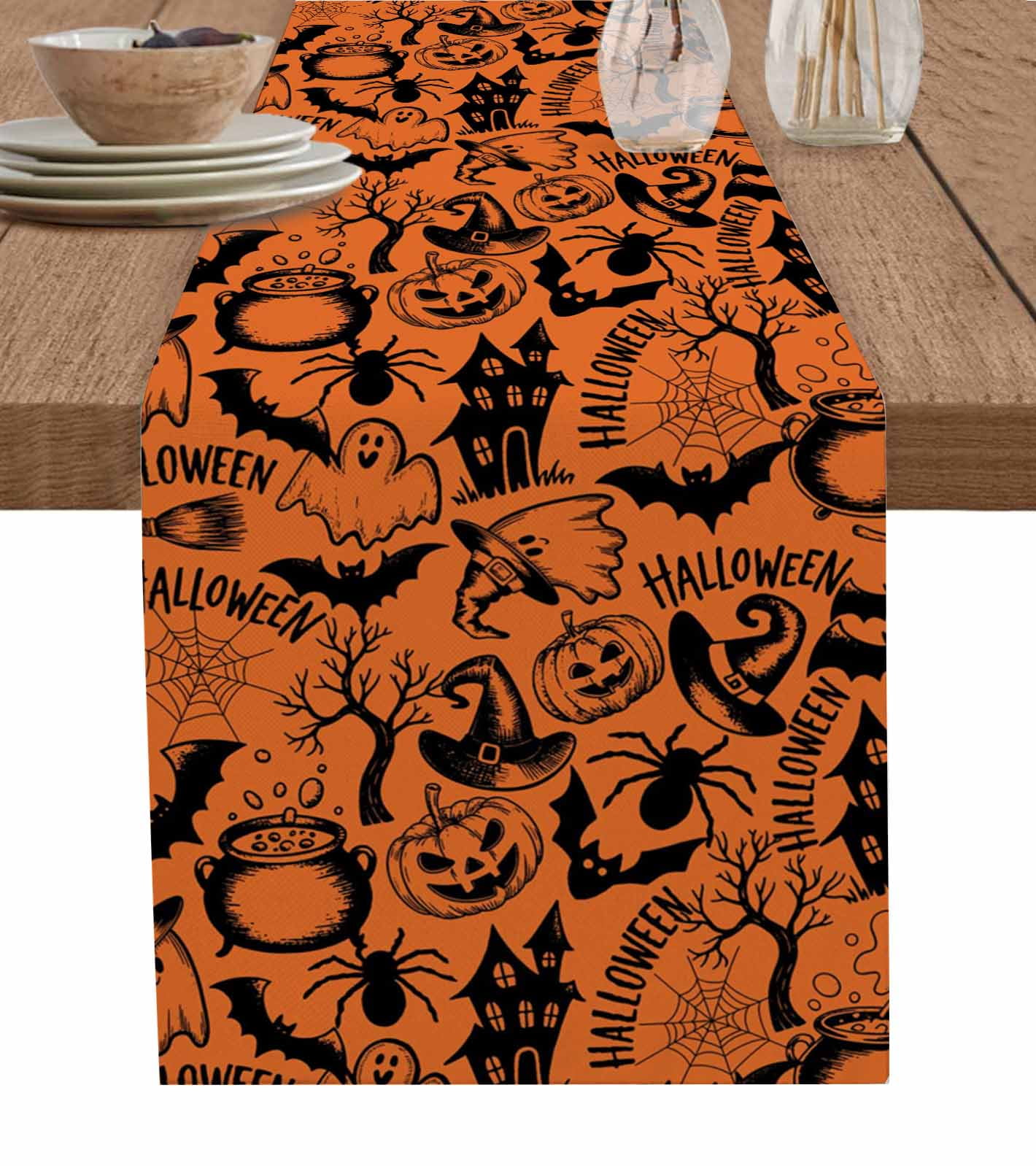 Halloween Table Runner 72 Inches, Spooky Pumpkins Bed Runner Dresser ...
