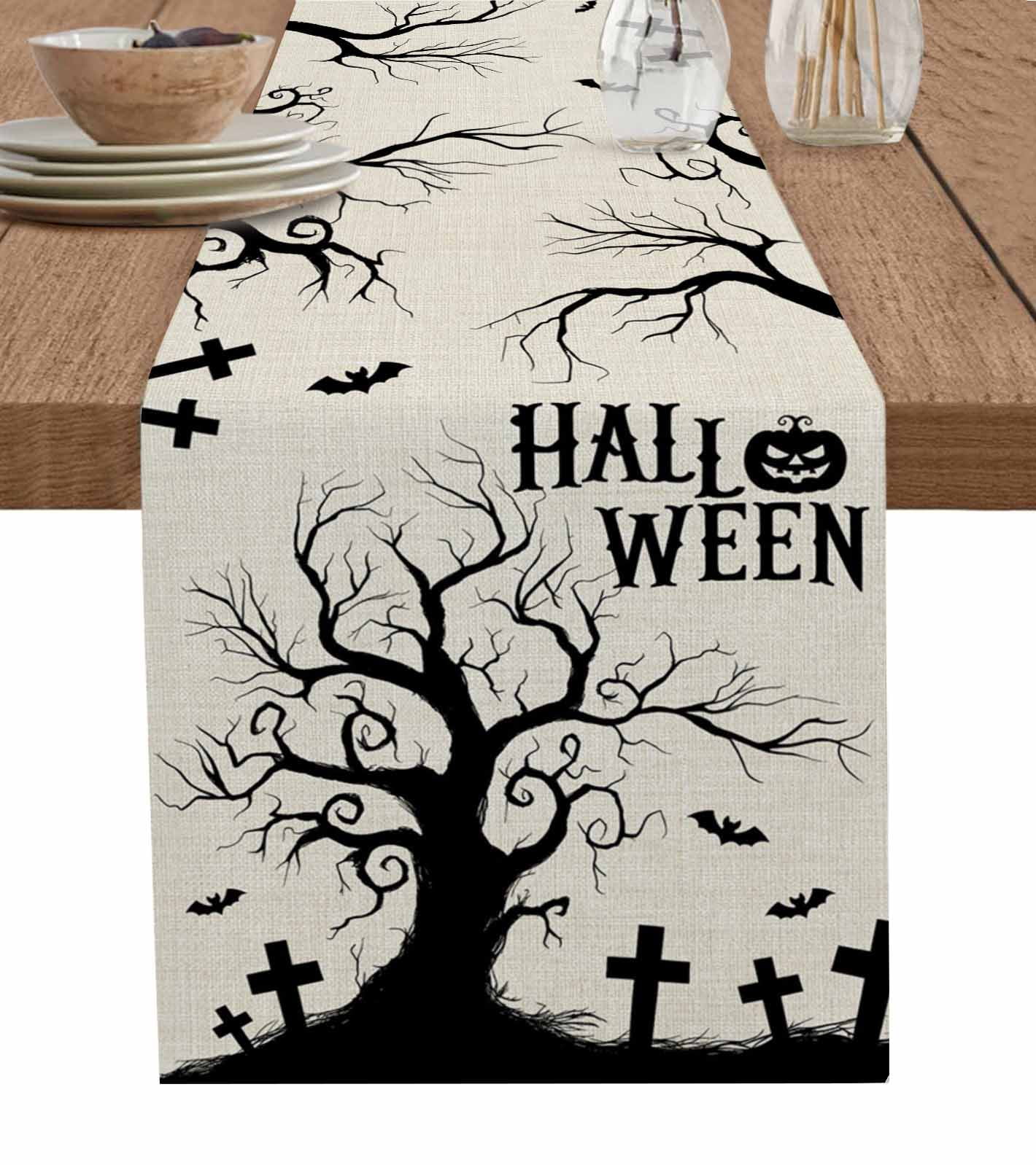 Halloween Table Runner 72 Inches, Spooky Pumpkins Halloween Horror Bat ...