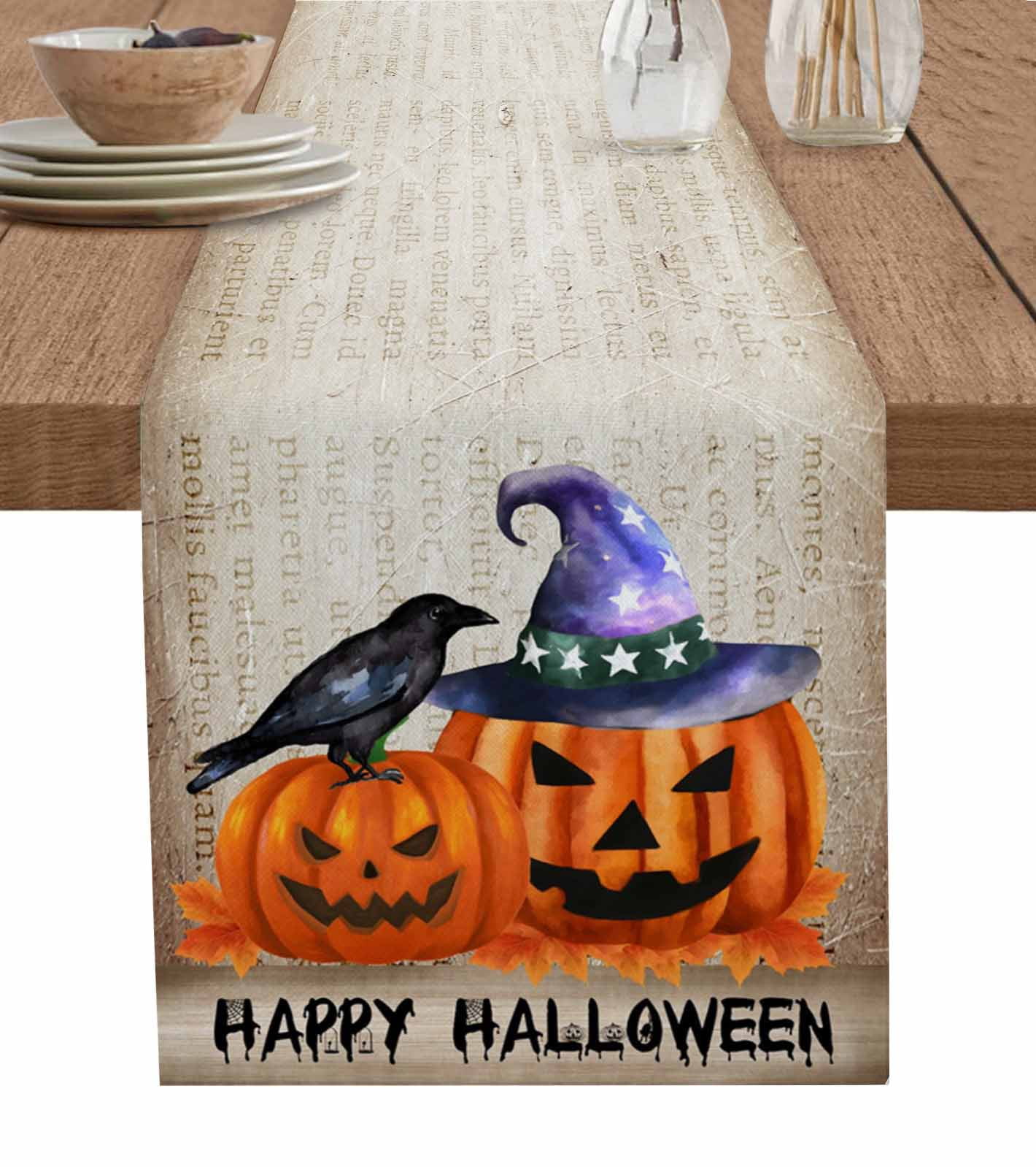 Halloween Table Runner 72 Inches, Vintage Orange Scary Pumpkin Ghost ...