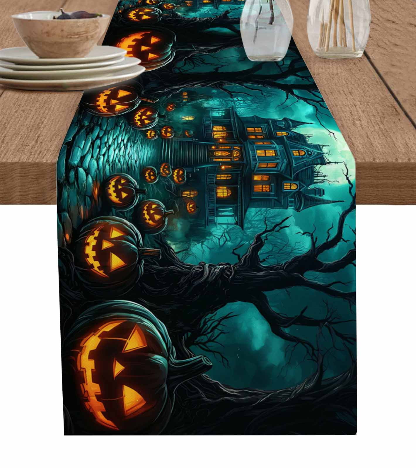 Halloween Table Runner 90 Inches, Horror Pumpkins Halloween Haunted ...