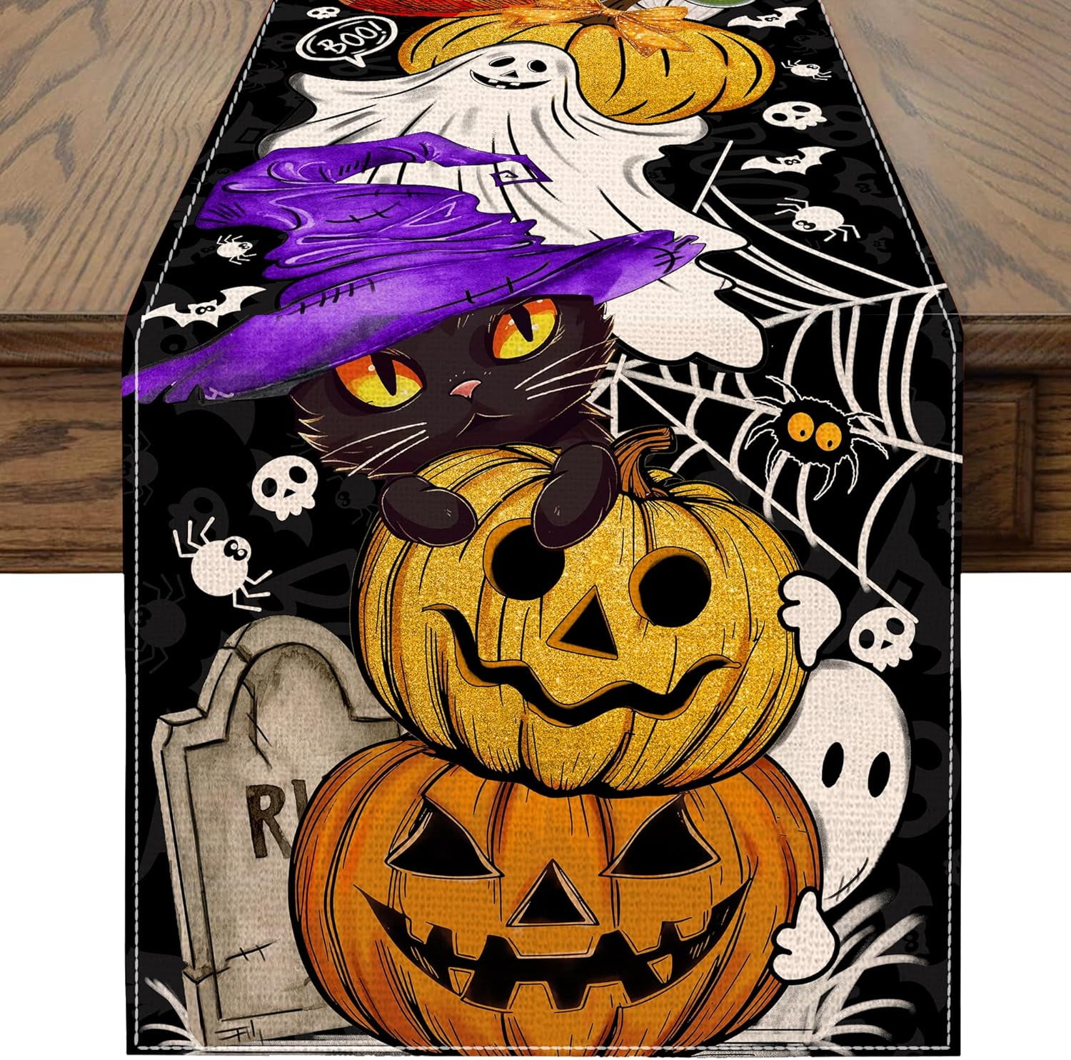 Halloween Table Runner 90 Inches Long Pumpkin Black Cat Halloween Table ...