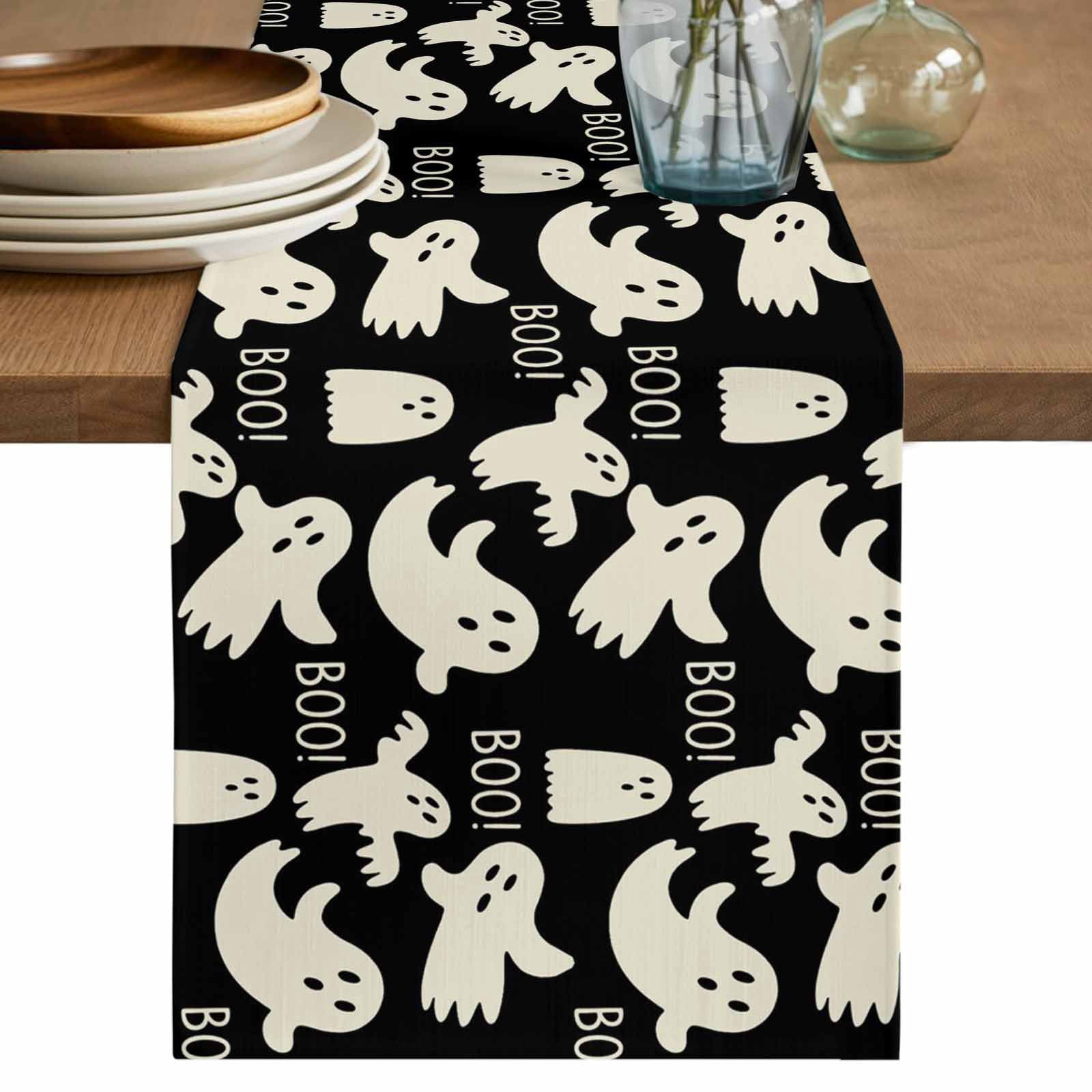 Halloween Table Runner 90 Inches, White Scary Ghosts Horror Vintage ...