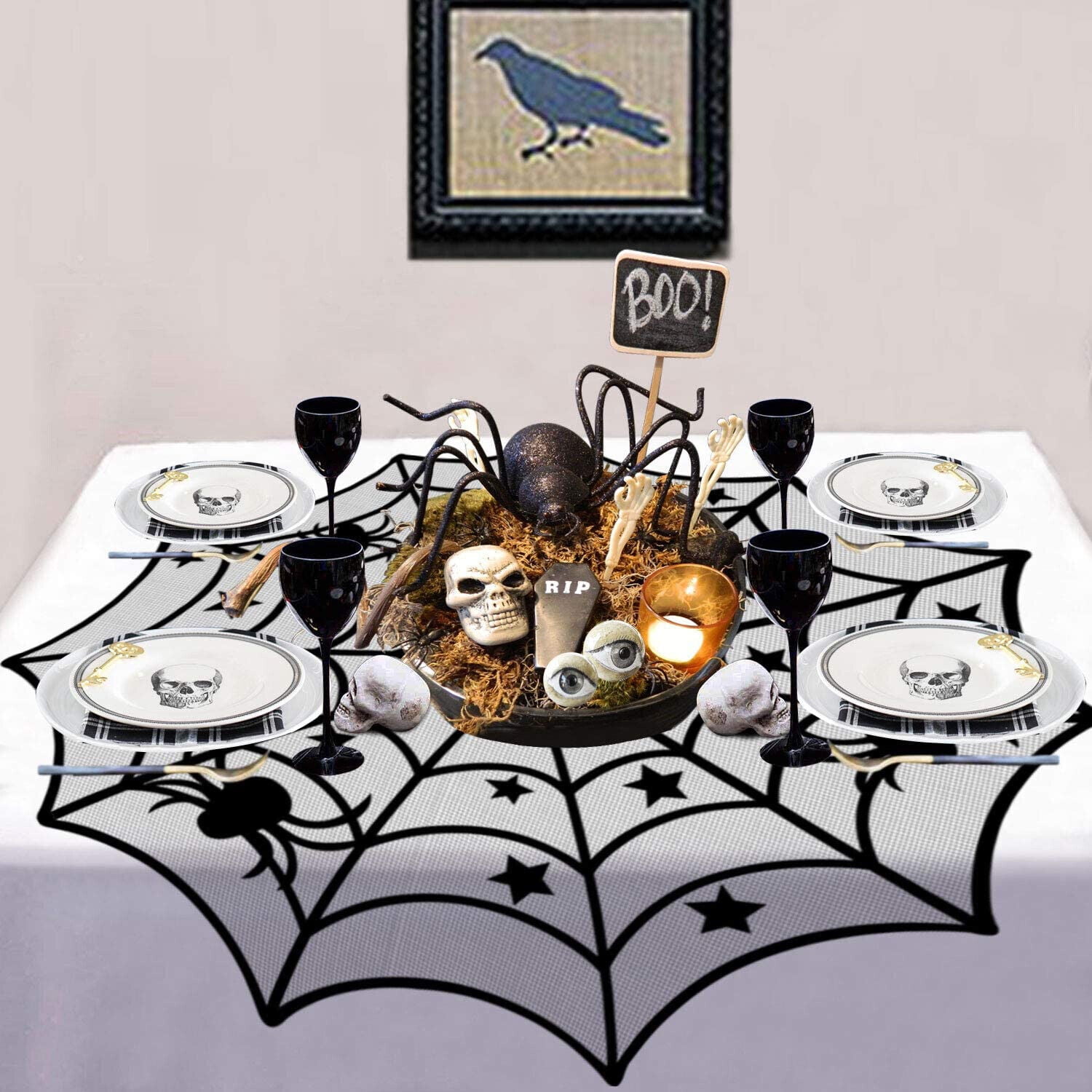 Halloween Table Runner, Black Lace Spider Web Table Runners for ...