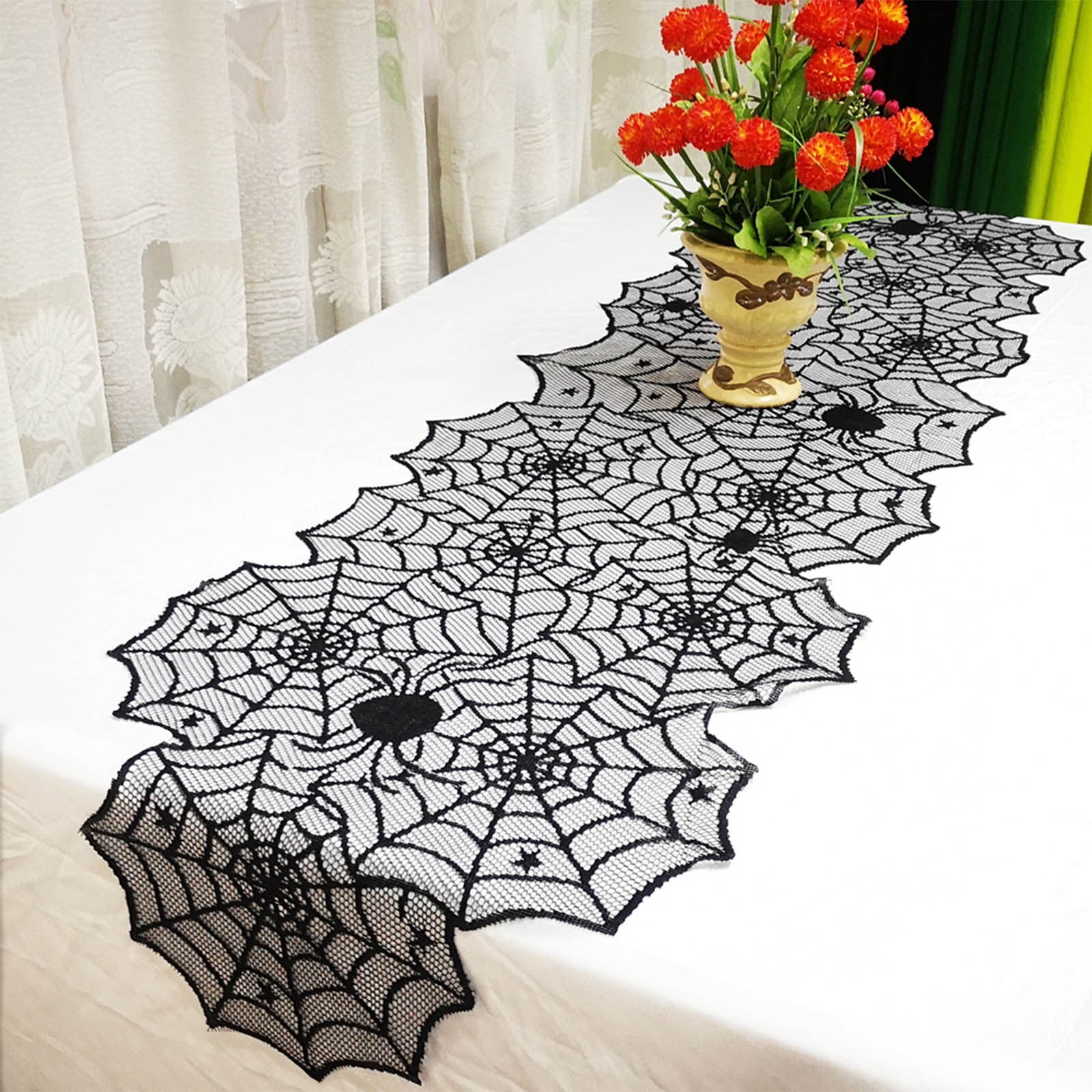 Halloween Table Runner, Black Lace Spider Web Table Runner Gothic ...