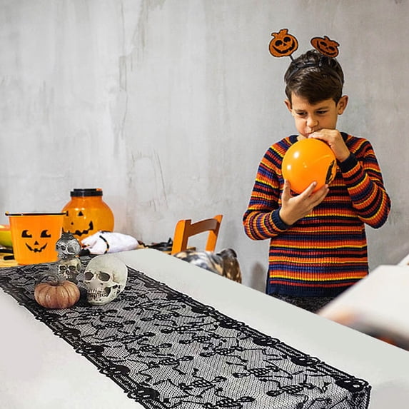 Halloween Table Runner Decorative Lace Scary Skeleton Design for ...
