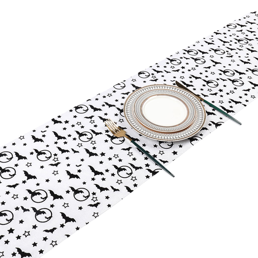 Halloween Table Runner Flag Spooky Spider Web Bat Flocking Tablecloth ...