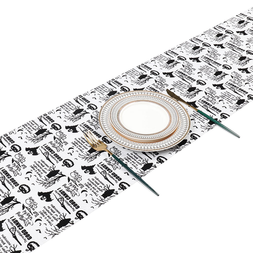 Halloween Table Runner Flag Spooky Spider Web Bat Flocking Tablecloth ...