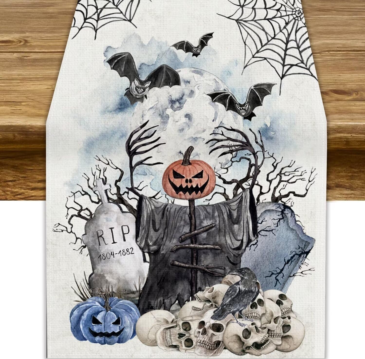 Halloween Table Runner, Ghost Pumpkin Cat Halloween Holiday Kitchen ...