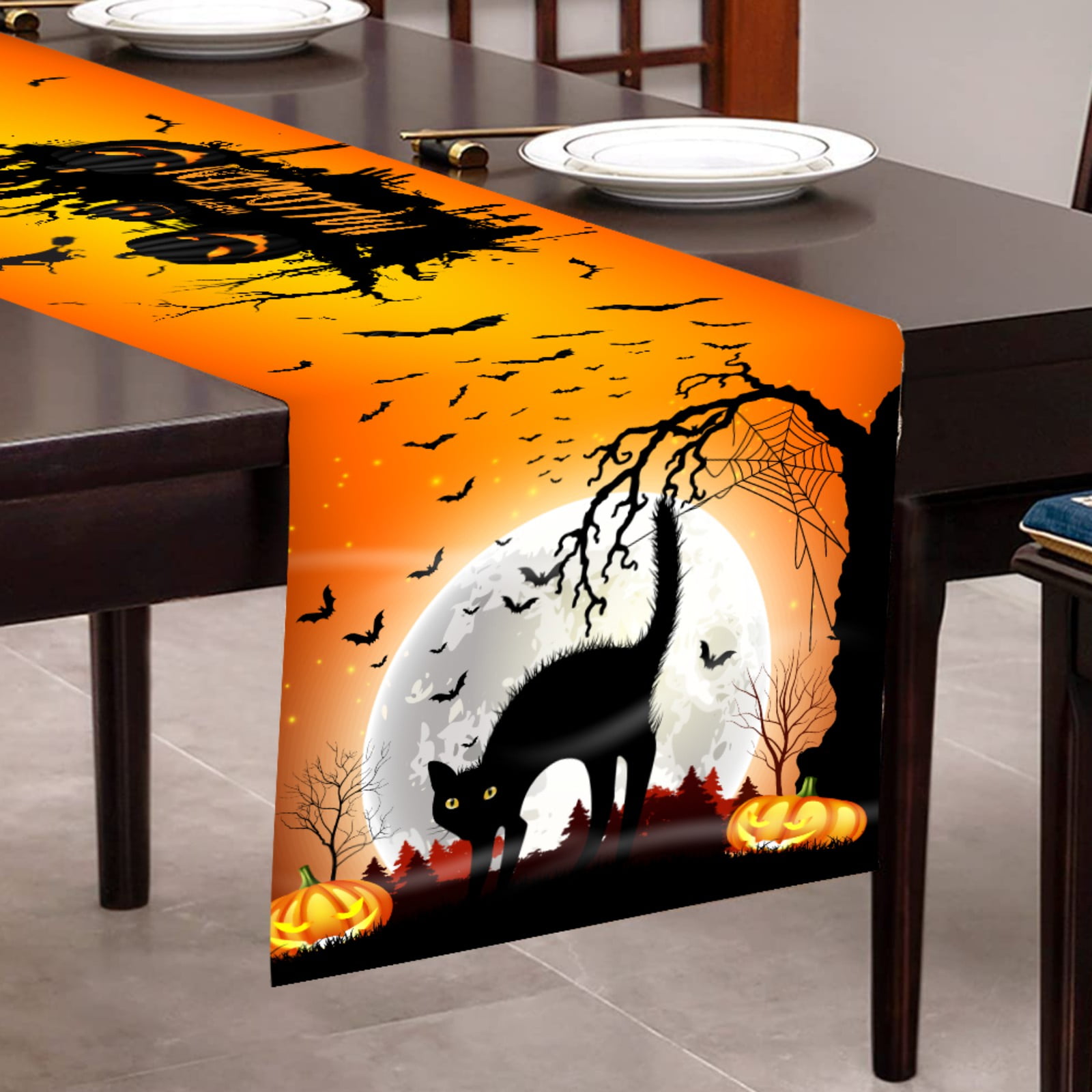 Halloween Table Runner Ghost Skeleton Pumpkin 14×71 Inch Rectangle ...