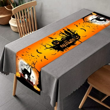 SUNOLIFE Halloween Table Runner Spooky Ghost Pumpkins Cat Kitchen ...