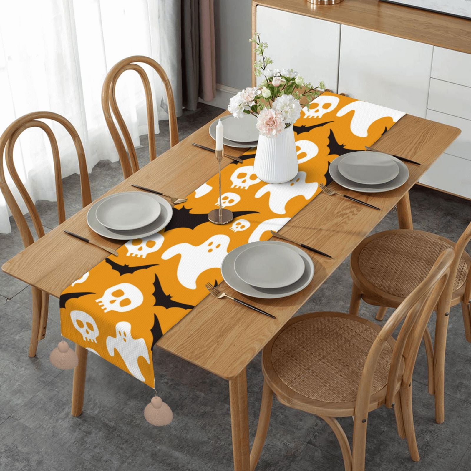 Halloween Table Runner, halloween elements bat Farmhouse Long Table ...