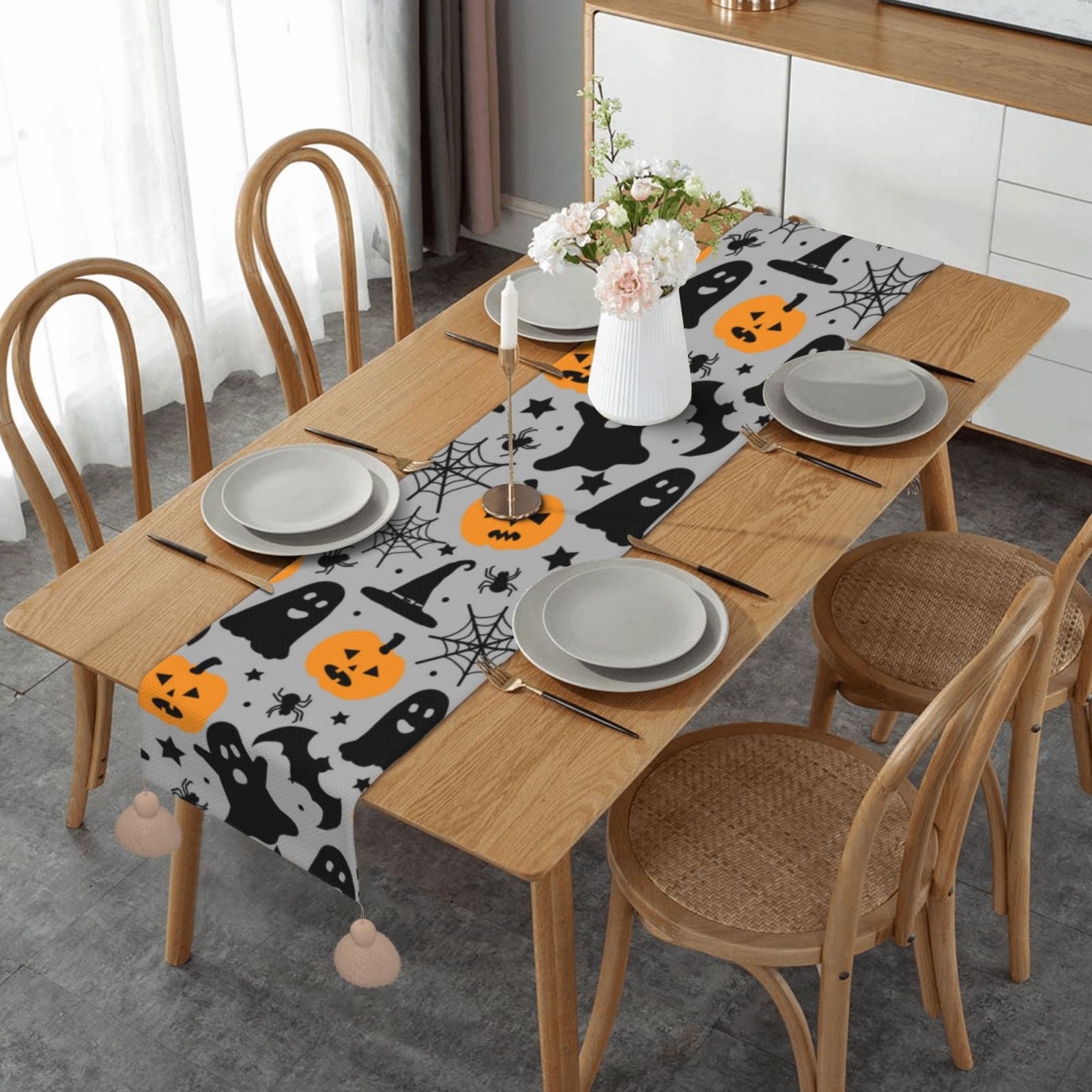 Halloween Table Runner - halloween elements pumpkins Table Runner 60 ...