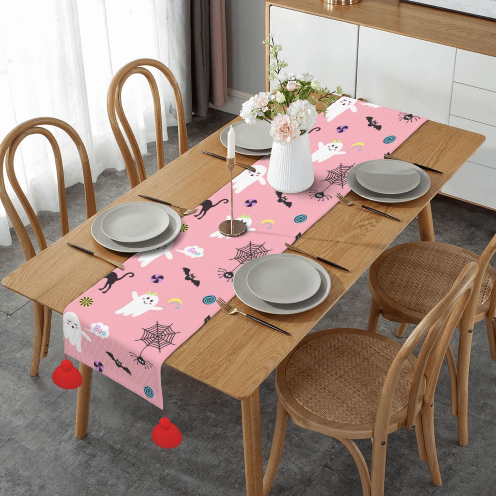Halloween Table Runner - pink pattern spooky Table Runner 60 Inches ...
