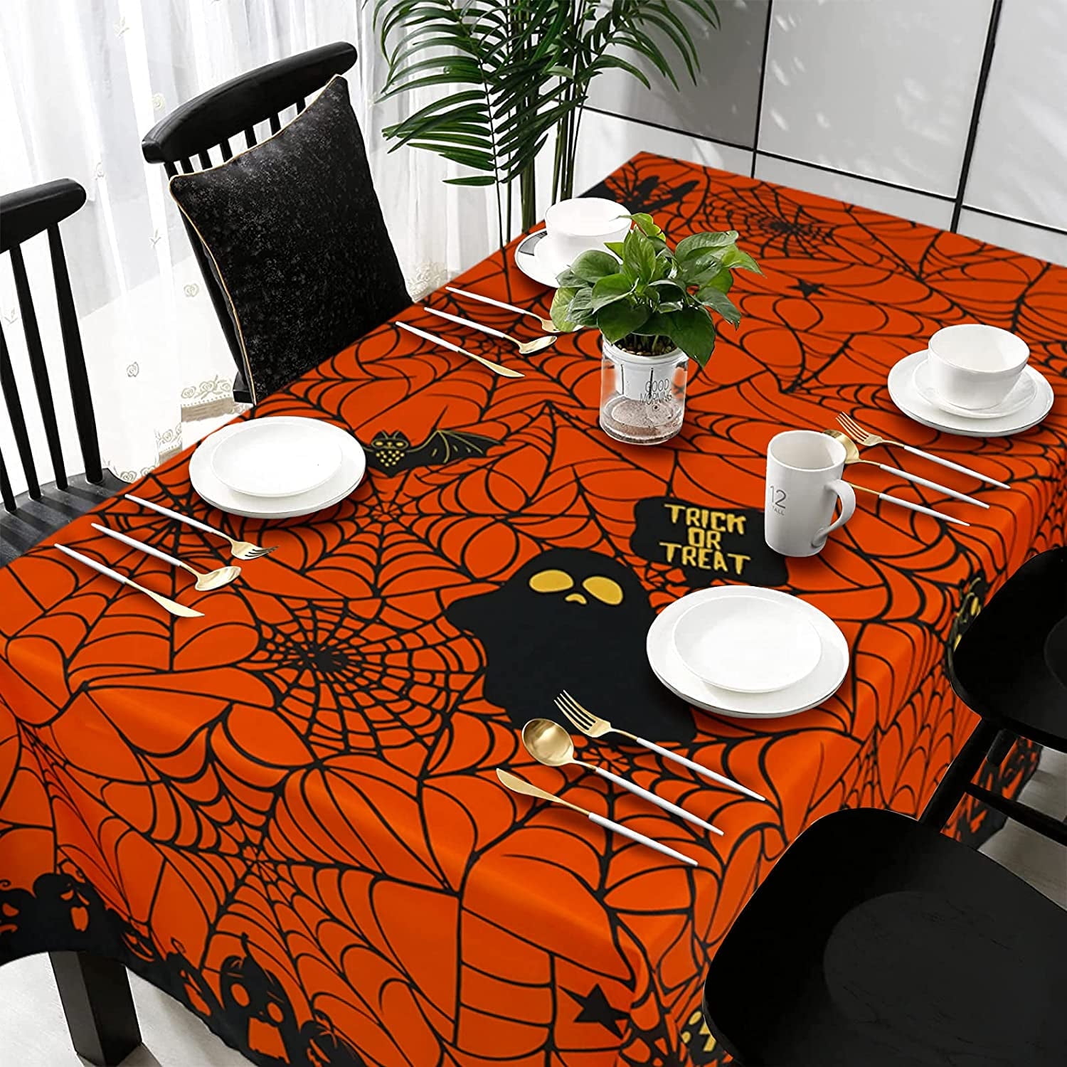 Halloween Tablecloth 60*60 inch Pumpkin Halloween Table Cover Spider ...