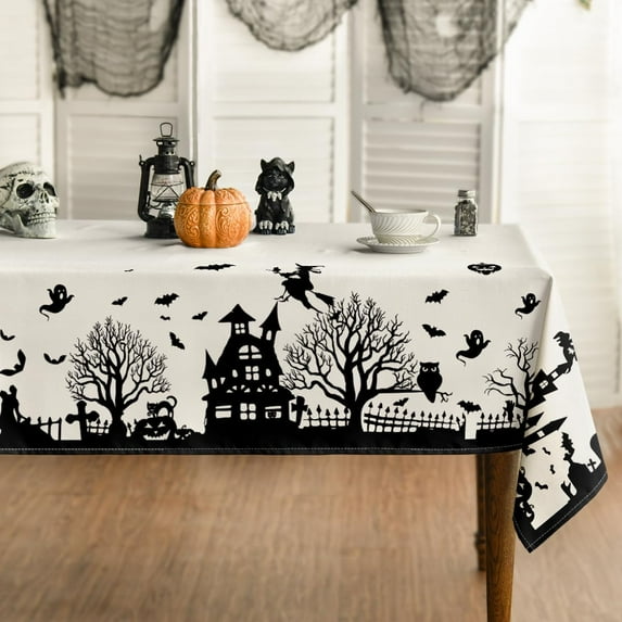 Halloween Tablecloth 60×84 Inch Rectangular, Castle Tree Scary Themed ...