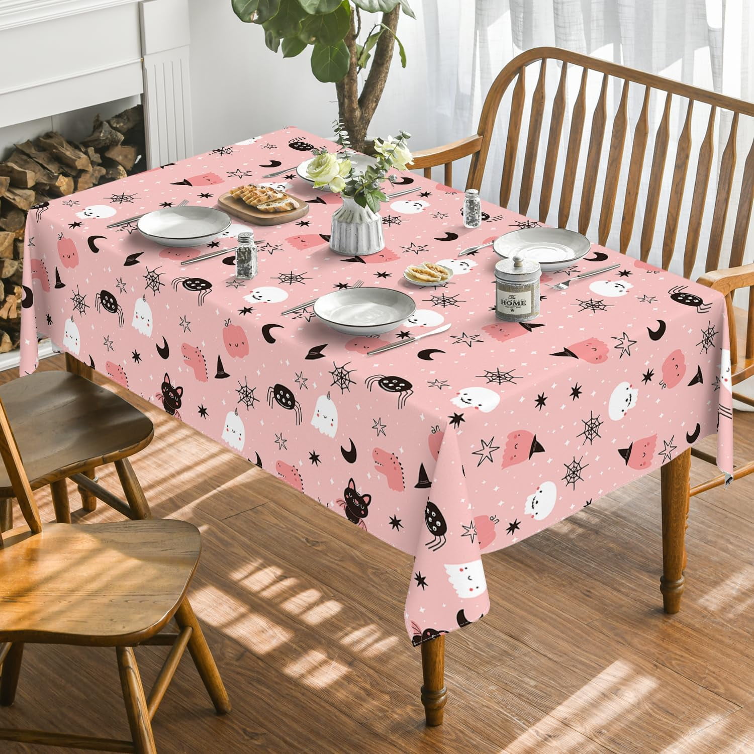 Halloween Tablecloth 60x102 Inch Rectangular, Cartoon Ghost Pink ...