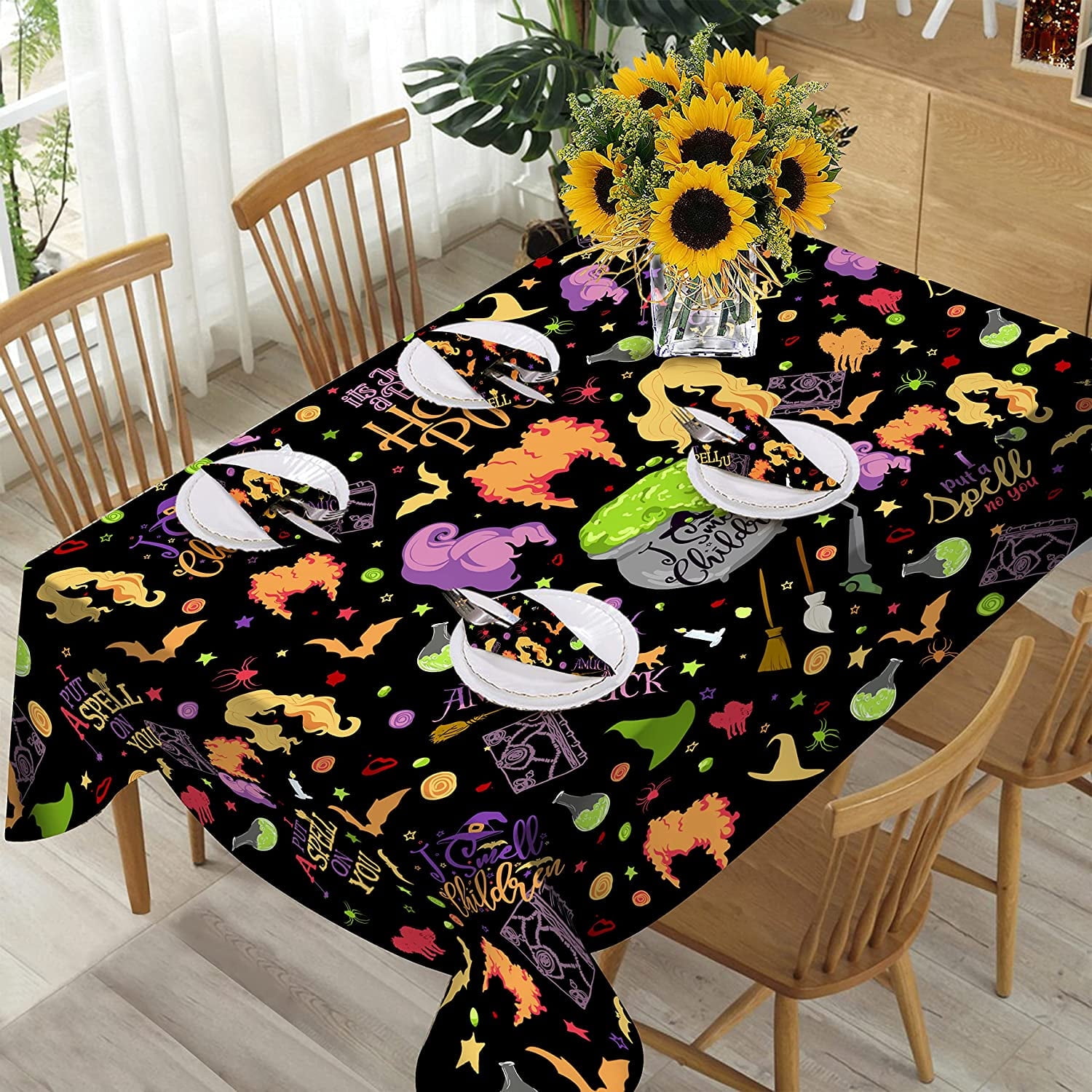 Halloween Tablecloth 60x120 Inch Rectangle, Sanderson Witches Broom ...