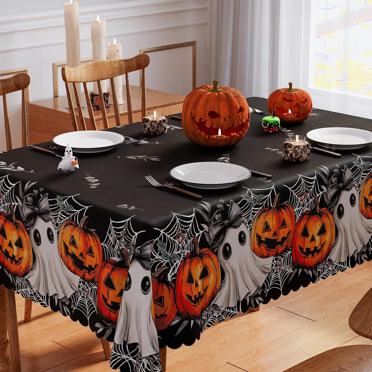Halloween Tablecloth 60x120 Inch Rectangular, Jack-O-Lantern Ghost ...