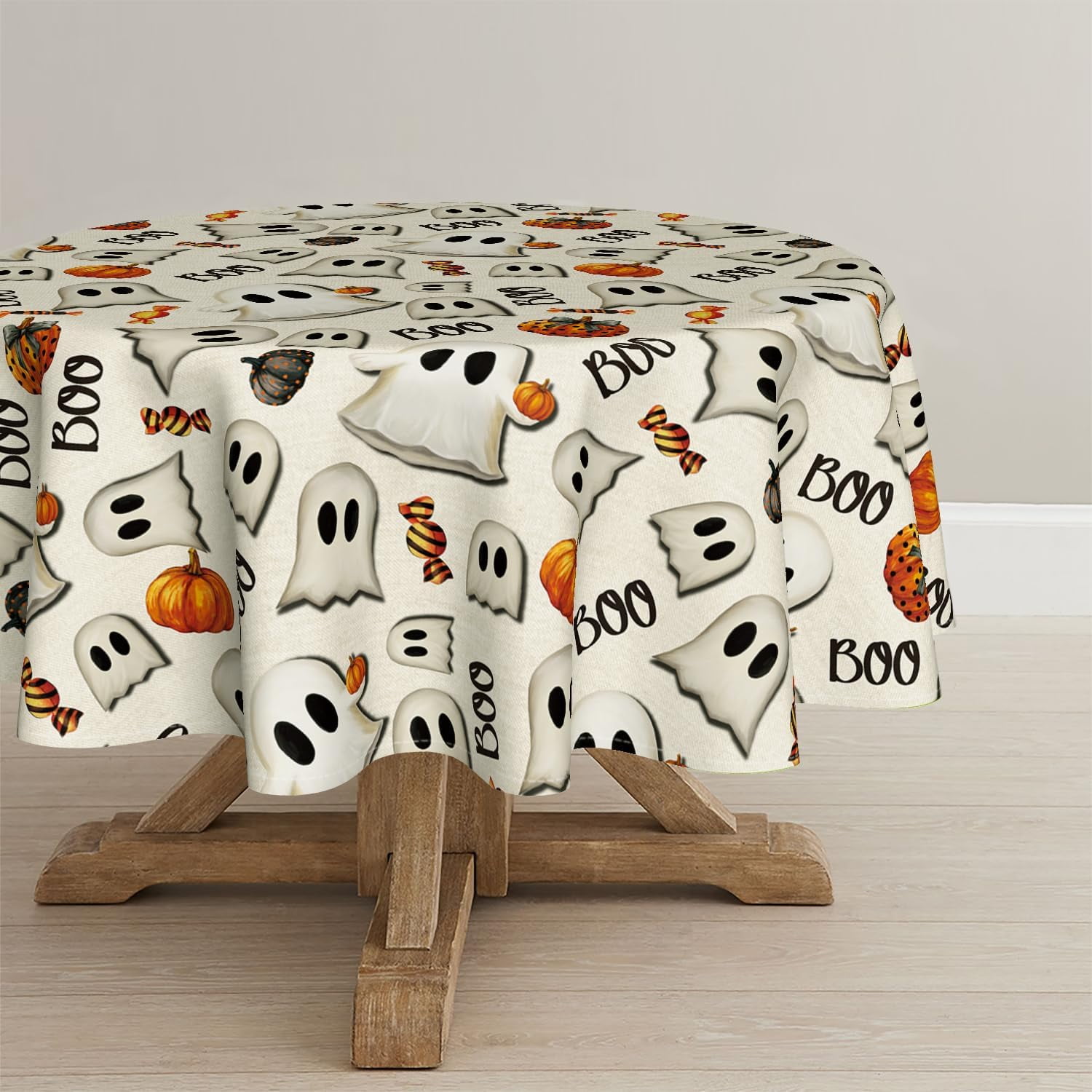 Halloween Tablecloth 70×70 Inch Round, Ghost Pumpkin Candy Washable ...