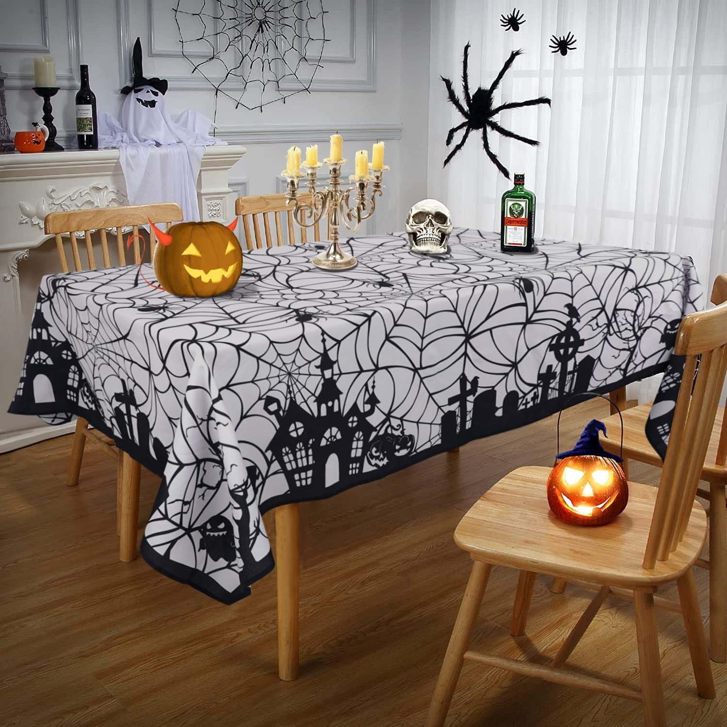 Halloween Tablecloth Black Spider Web Table Cover Halloween Decoration ...