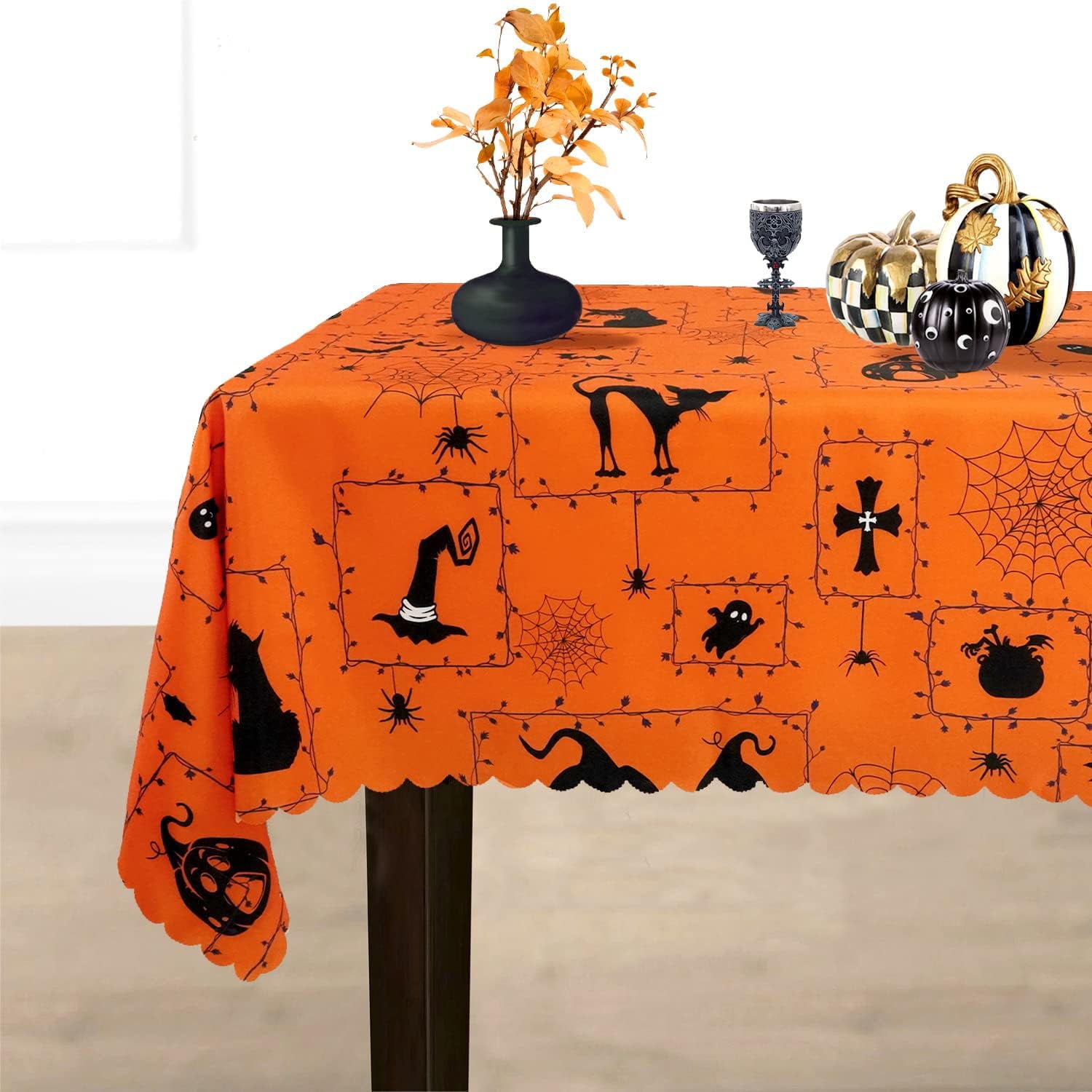 Halloween Tablecloth, Pumpkin Bat Spider and Candy Table Cloth ...