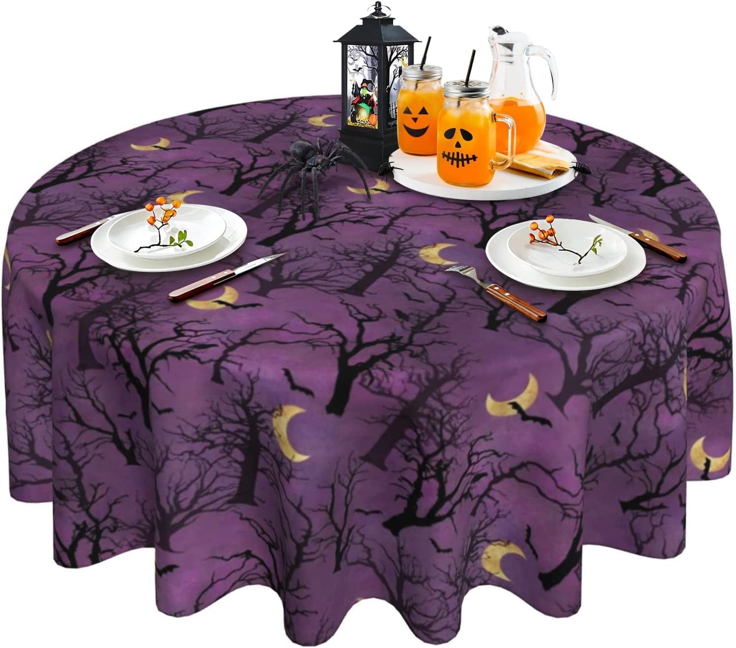 Halloween Tablecloth Purple Spooky Tablecloth Washable Round Tablecloth ...
