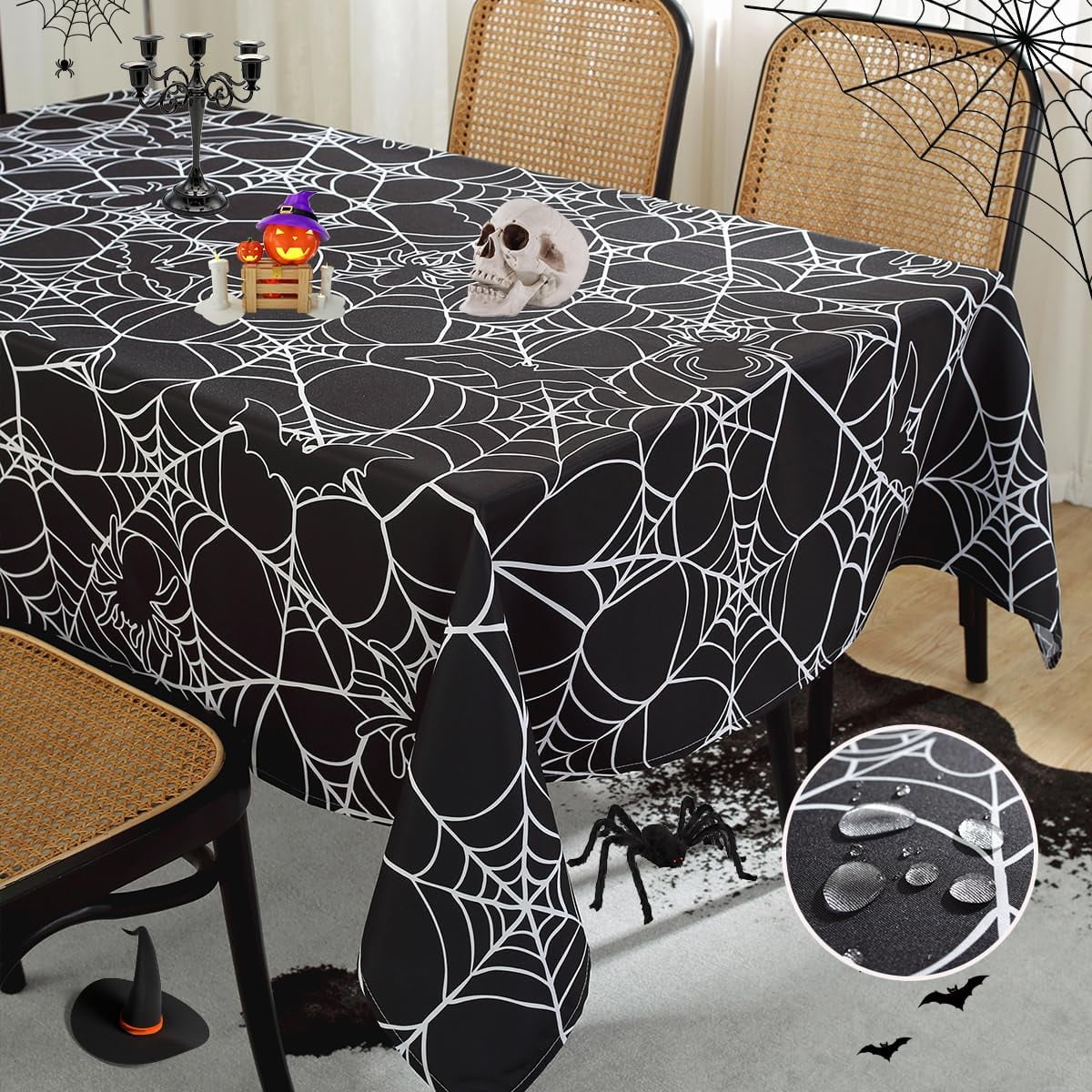 Halloween Tablecloth Rectangle 60 x 84 Inch Cobweb Spider Bat Printed ...