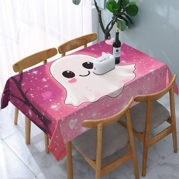 Halloween Tablecloth Rectangle Table, Halloween Pink Cute Ghost ...