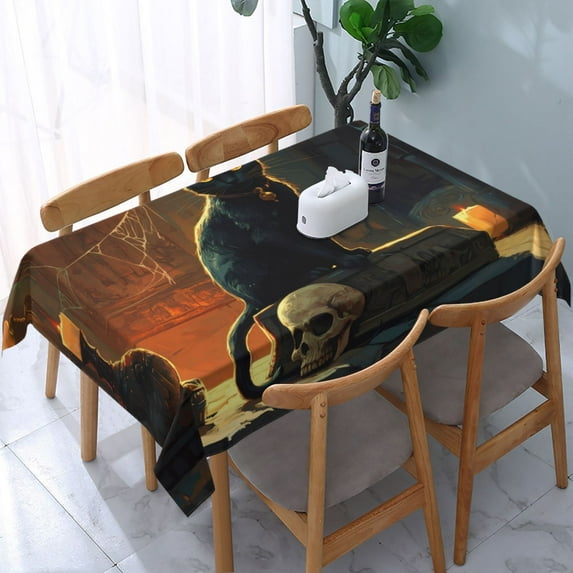 Halloween Tablecloth Rectangle Table, Halloween Skull Black Cat Vintage ...