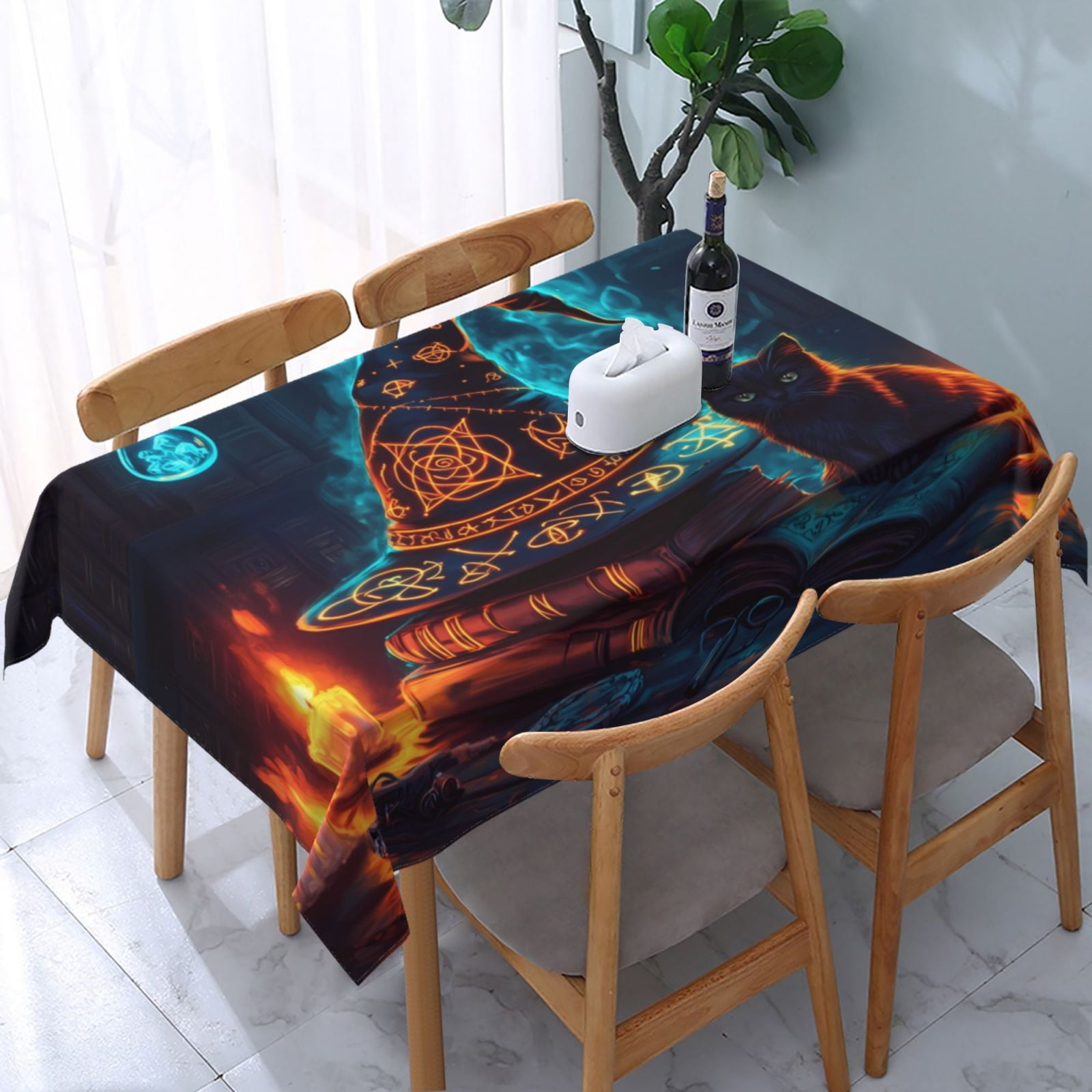Halloween Tablecloth Rectangle Table, Halloween Vintage Witch Hat Black ...