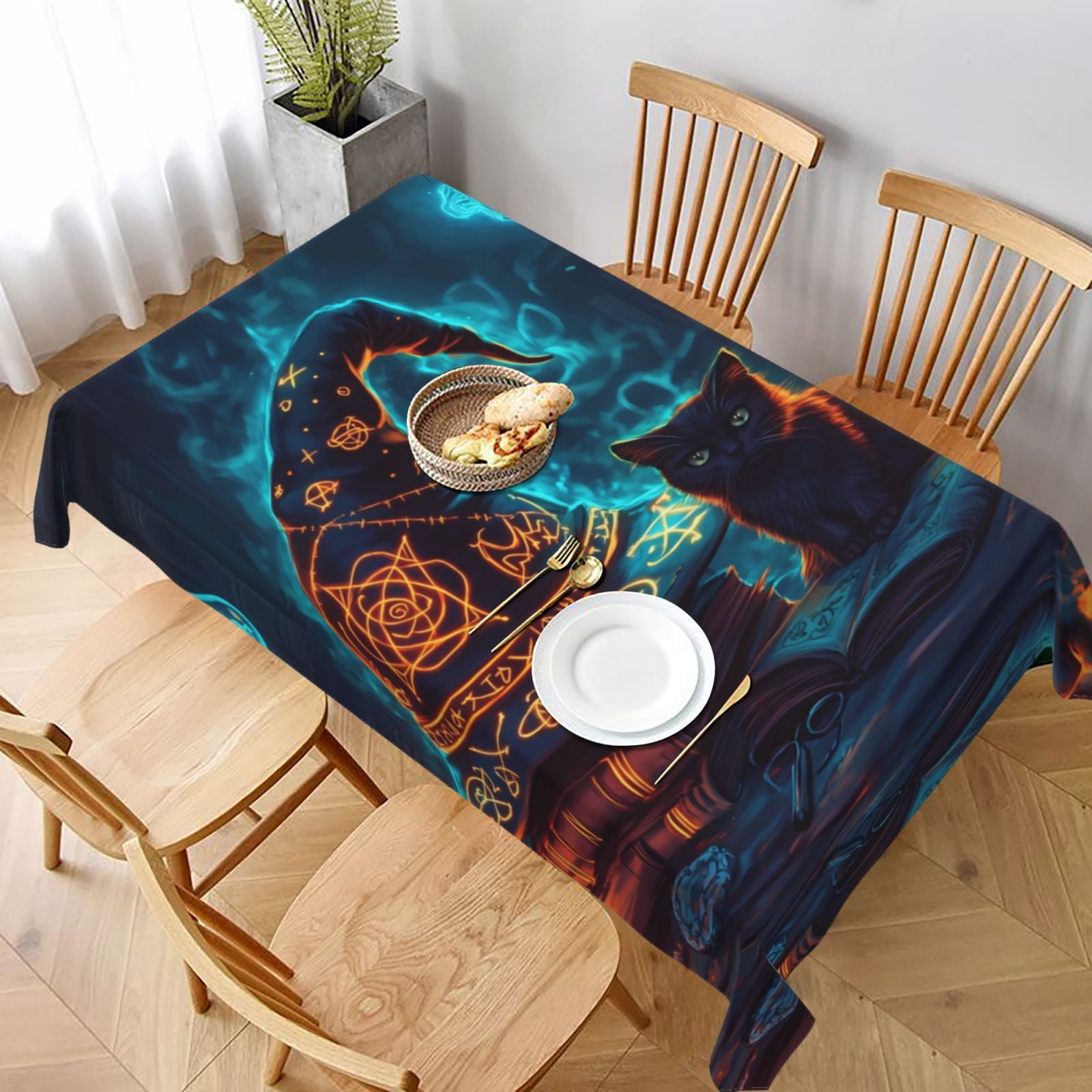 Halloween Tablecloth Rectangle Table, Halloween Vintage Witch Hat Black ...