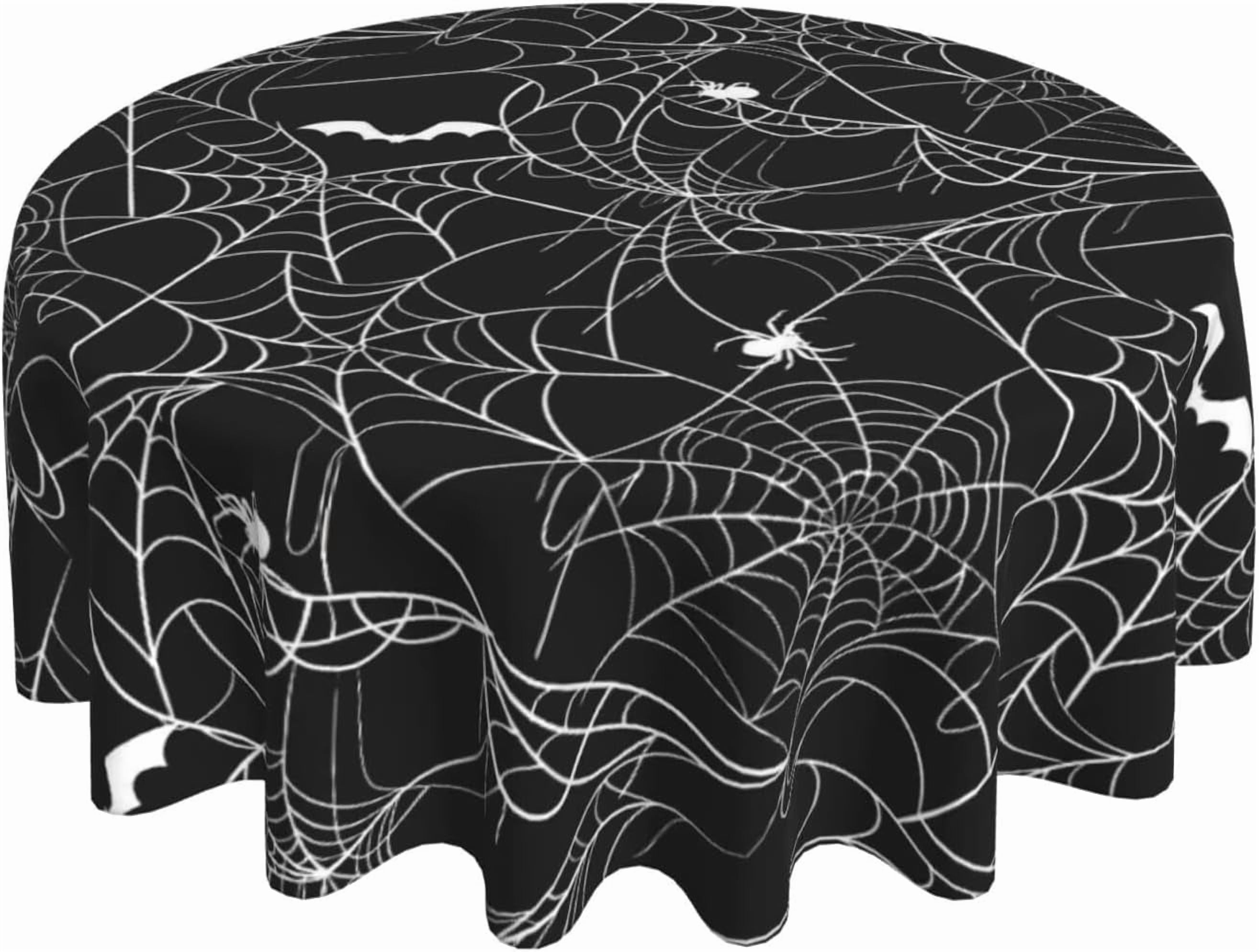 Halloween Tablecloth Round 60 x 60 Inch Black White Bats Spider Web ...