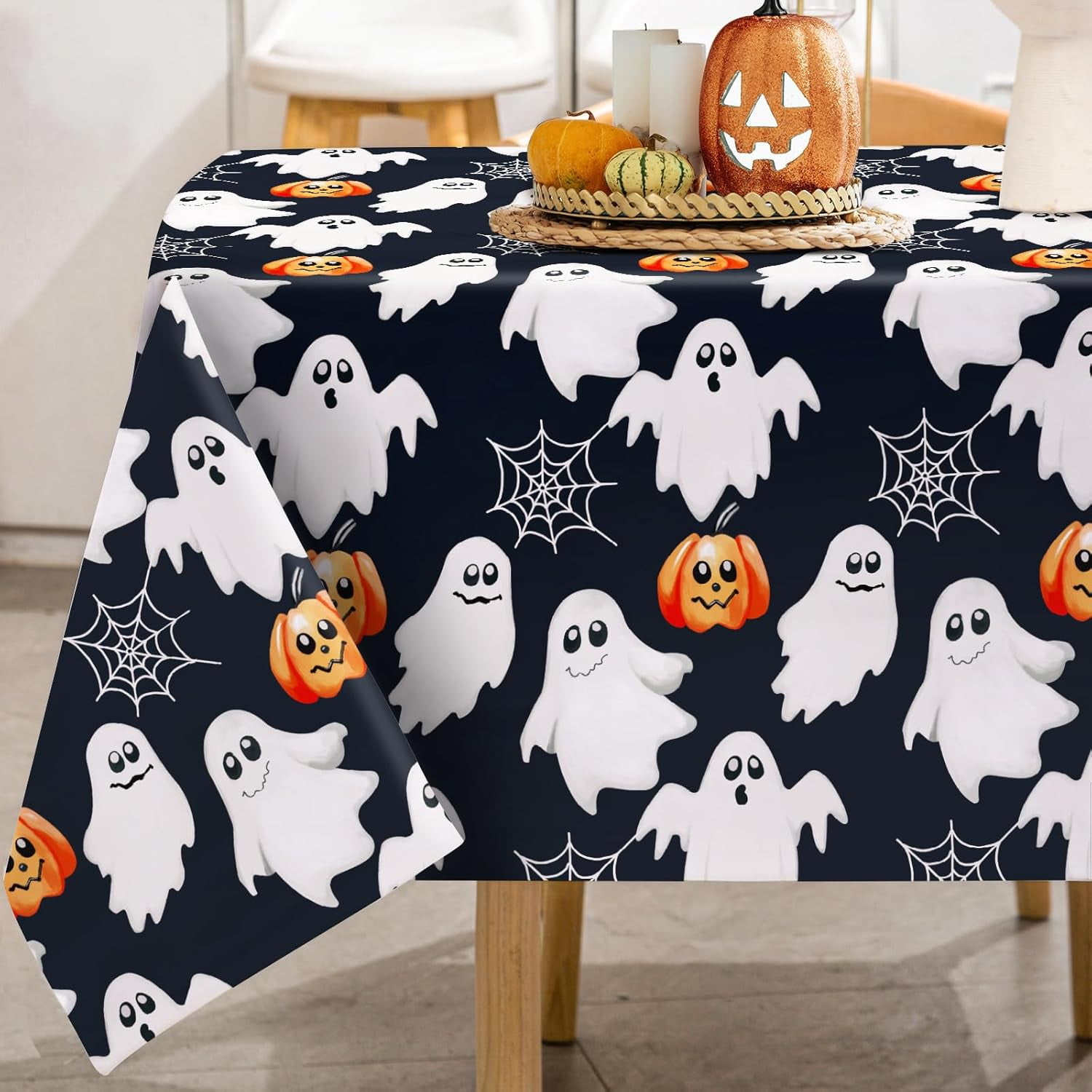 Halloween Tablecloth Spooky Ghost Pumpkin Spider Web Fabric Table Cloth ...