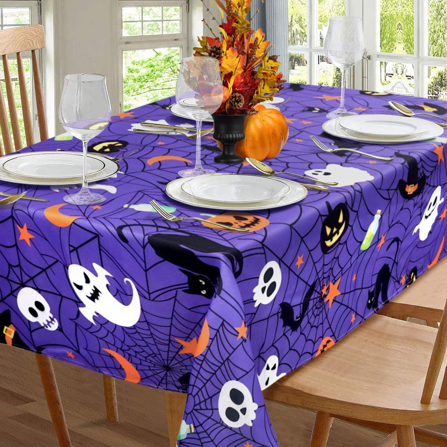 Halloween Tablecloth, Spooky Table Cloth Waterproof, Halloween Kitchen ...