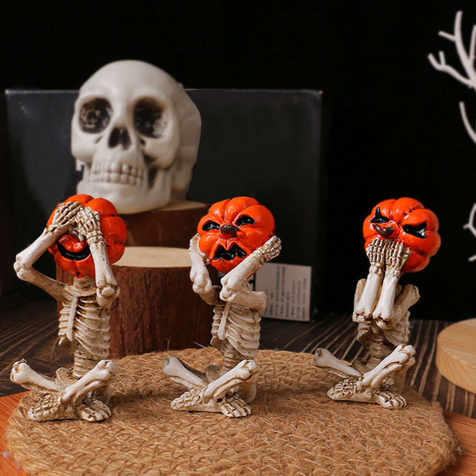 Halloween Tabletop Decor Skeleton Ornament with Pumpkin Head Halloween ...