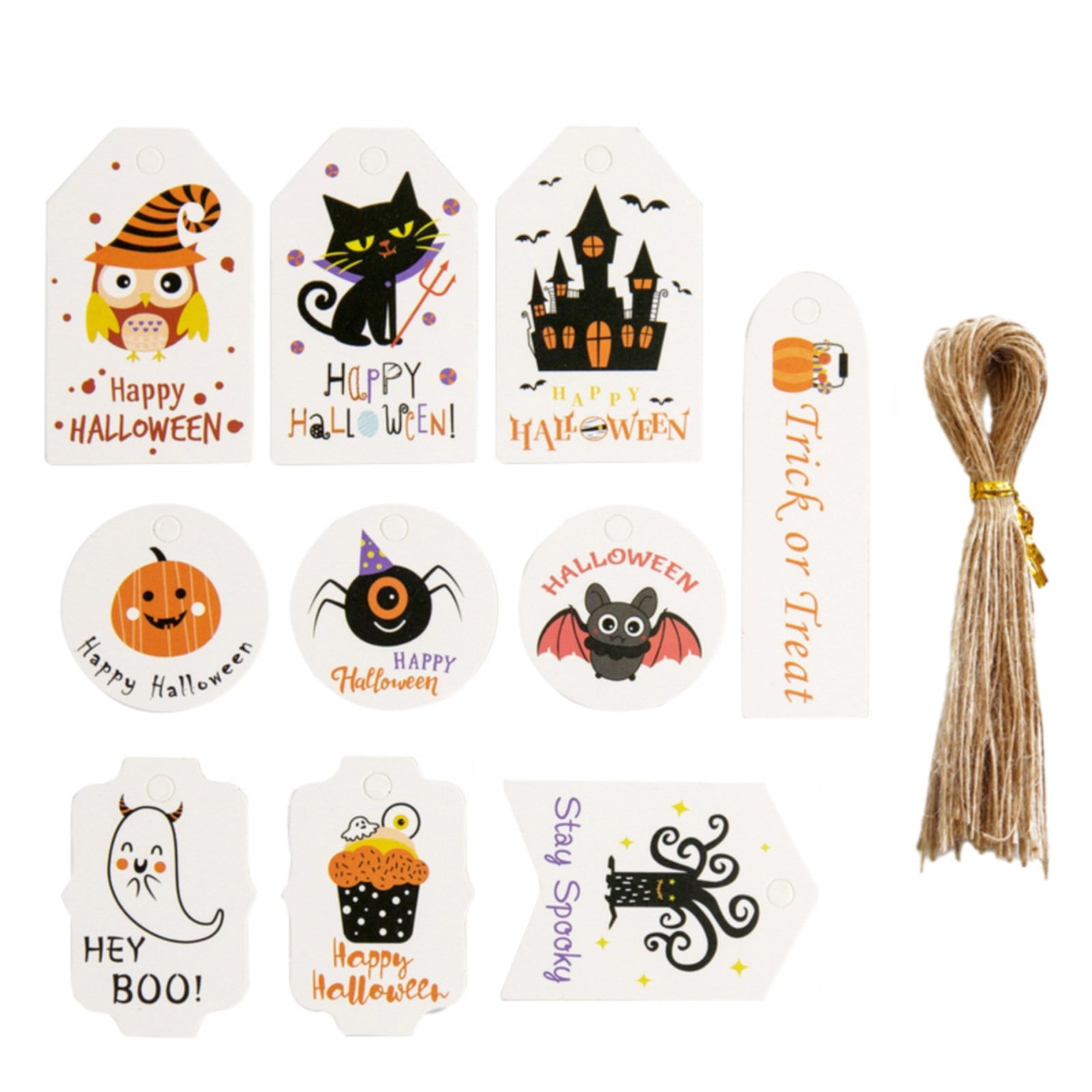Halloween Tags with String - 50Pcs 10 Kinds Halloween Paper Gift Tags ...