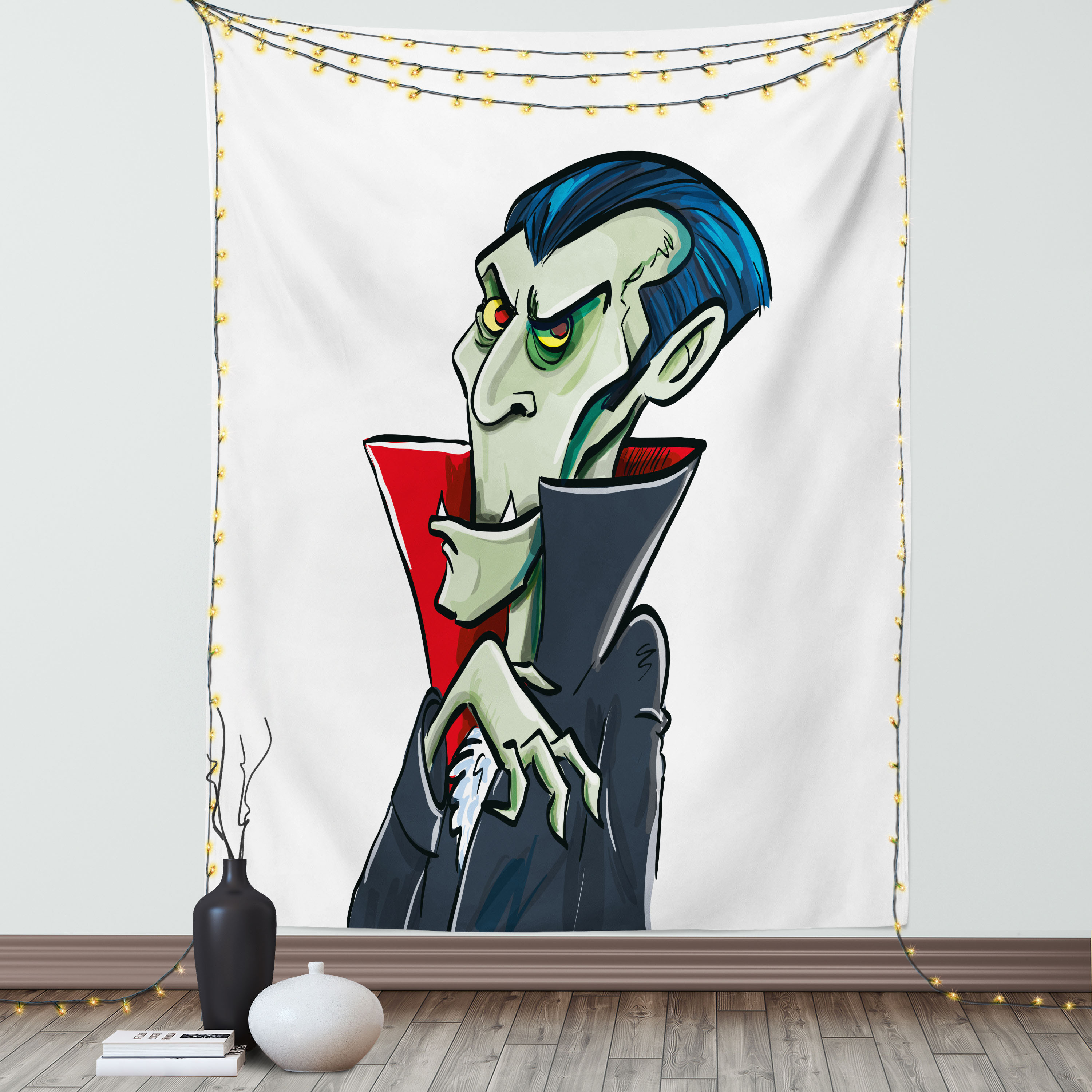 Halloween Tapestry, Cartoon Style Spooky and Funny Vampire Character ...