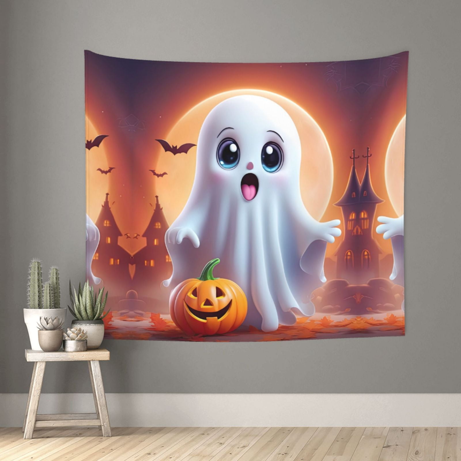 Halloween Tapestry Halloween Decor, Halloween Cute Ghost Pumpkin Wall ...