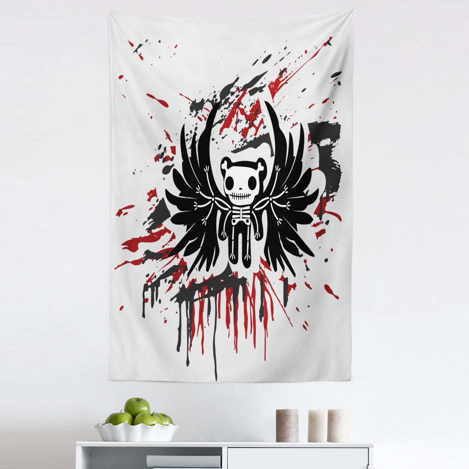 Halloween Tapestry, Teddy Bones with Skull Face and Wings Dead Humor ...