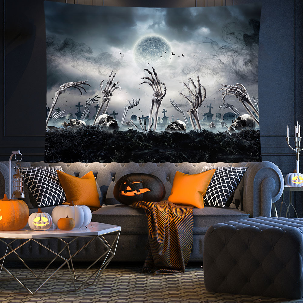 Halloween Tapestry Wall Hanging, Horror Spooky Ghost Skeleton Pumpkin ...