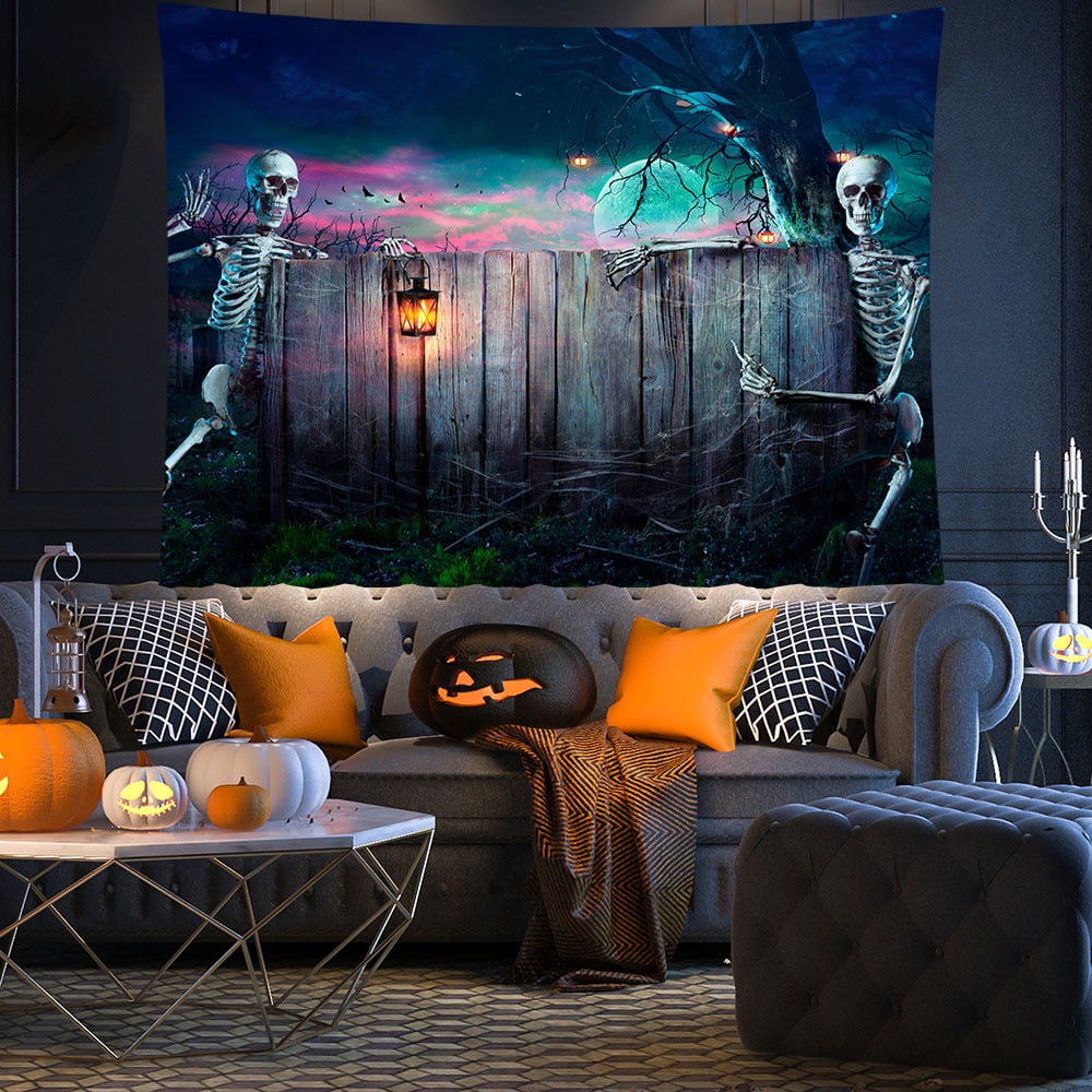 Halloween Tapestry Wall Hanging, Horror Spooky Ghost Skeleton Pumpkin ...