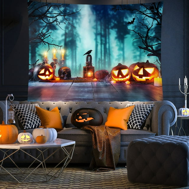Halloween Tapestry Wall Hanging, Horror Spooky Ghost Skeleton Pumpkin ...