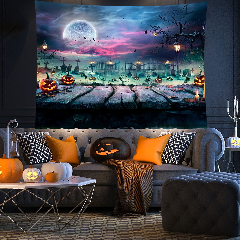 Halloween Tapestry Wall Hanging, Horror Spooky Ghost Skeleton Pumpkin ...