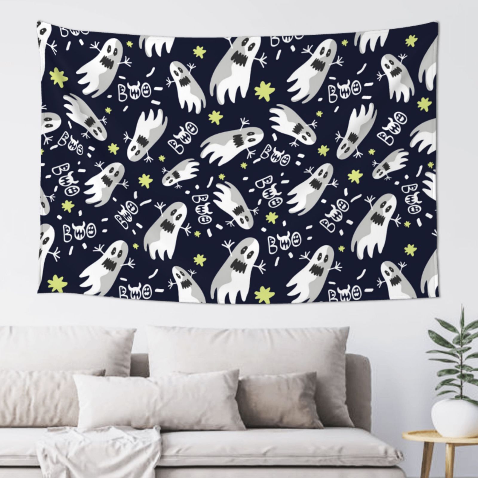 Halloween Tapestry, print_with_good_ghosts_on_a_blue_background_pattern ...