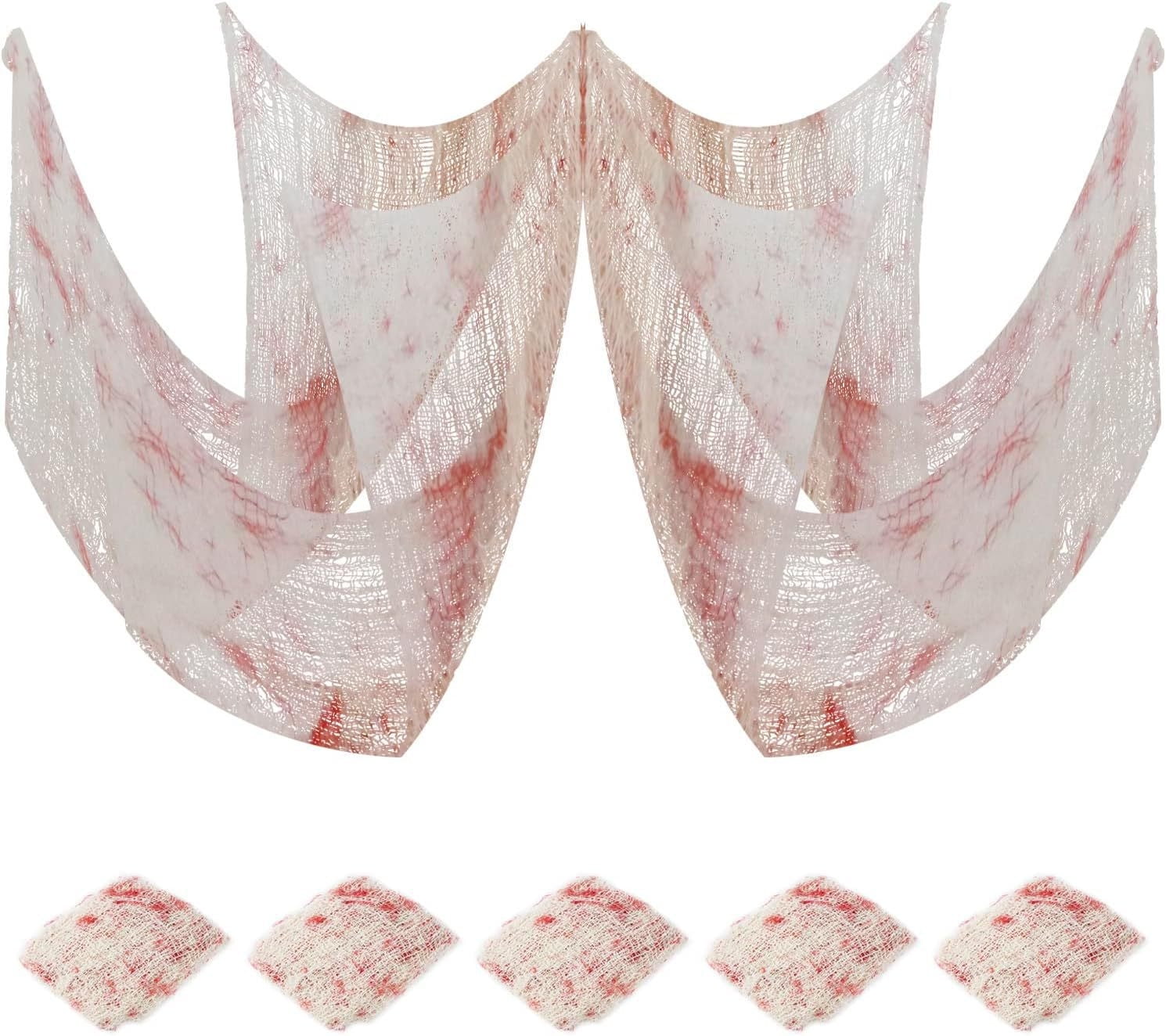 Halloween Tattered Gauze Fabric Decor - 72" Giant Blood Splatter Horror ...